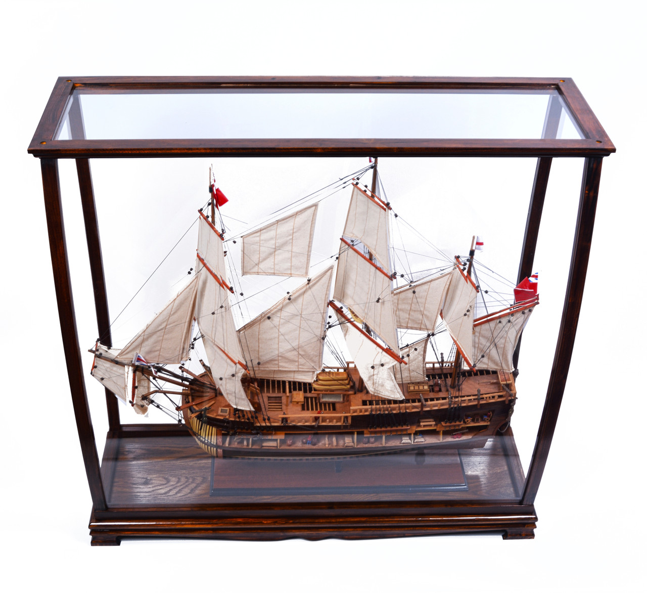 Display Case - Small to Midsize Tall Ship - Classic Brown
