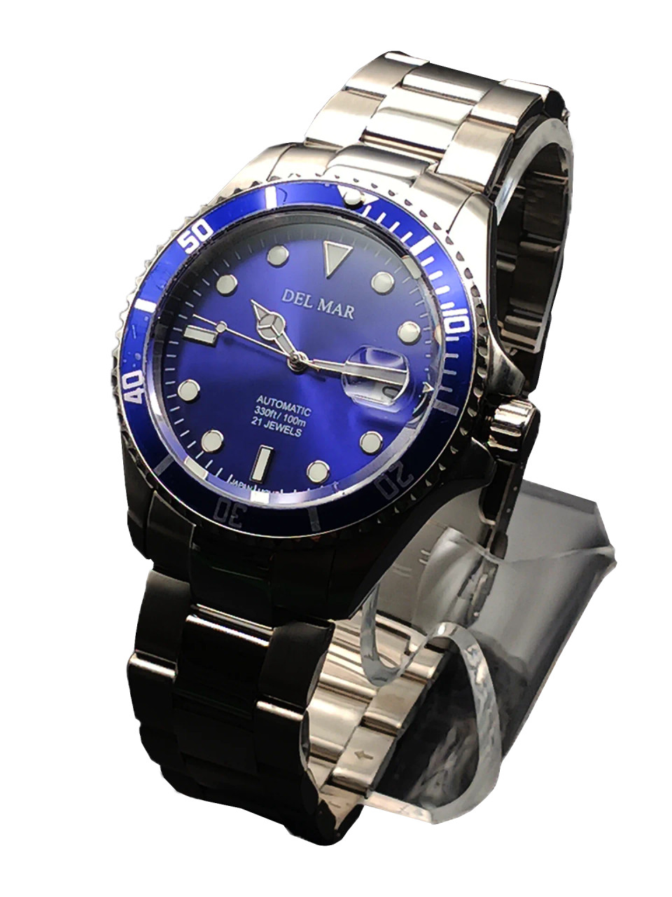 Del Mar Men's Automatic Watch Blue Dial, Stainless Steel Band