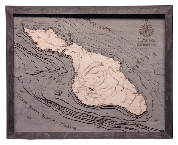 Catalina Island, California - 3D Nautical Wood Chart
