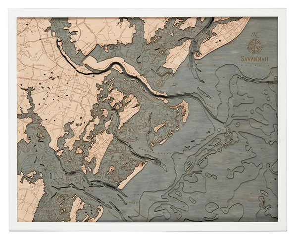 Savannah, Georgia - 3D Nautical Wood Chart