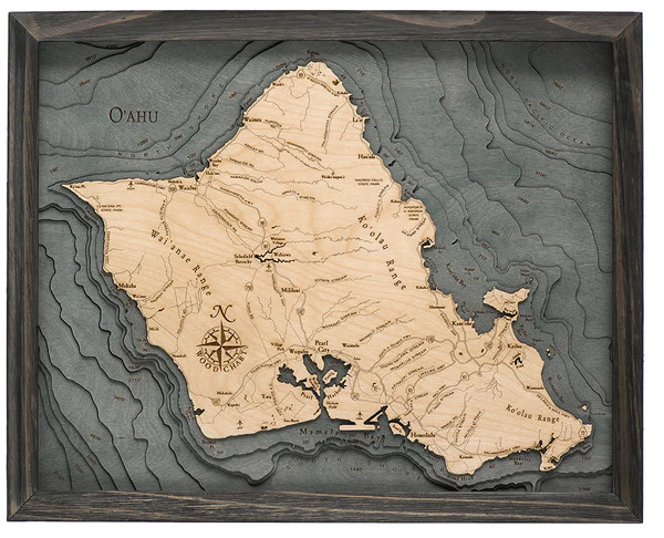 Oahu, Hawaii - 3D Nautical Wood Chart