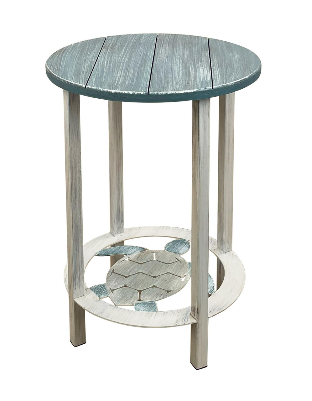 Tide Round End Table with Turtle Accent