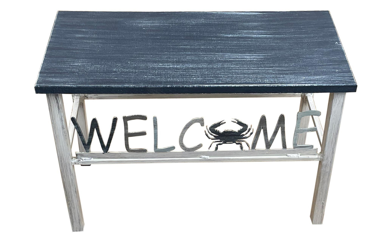 Wooden Welcome Bench with Crab Accent - 24"
