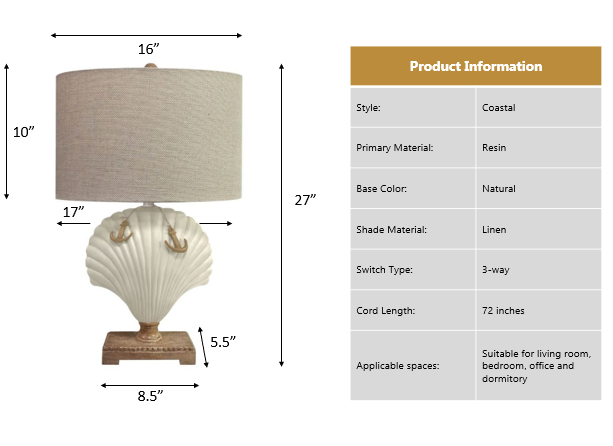 Clam Shell White Coastal Table Lamp, (Set of 2)