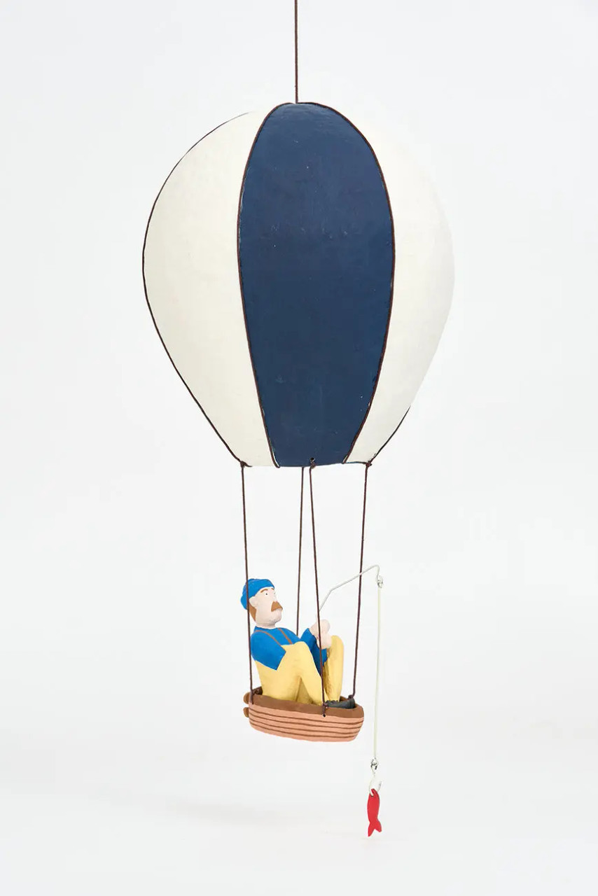 Fisherman In Hot Air Balloon - Paper Mache - 15.75"