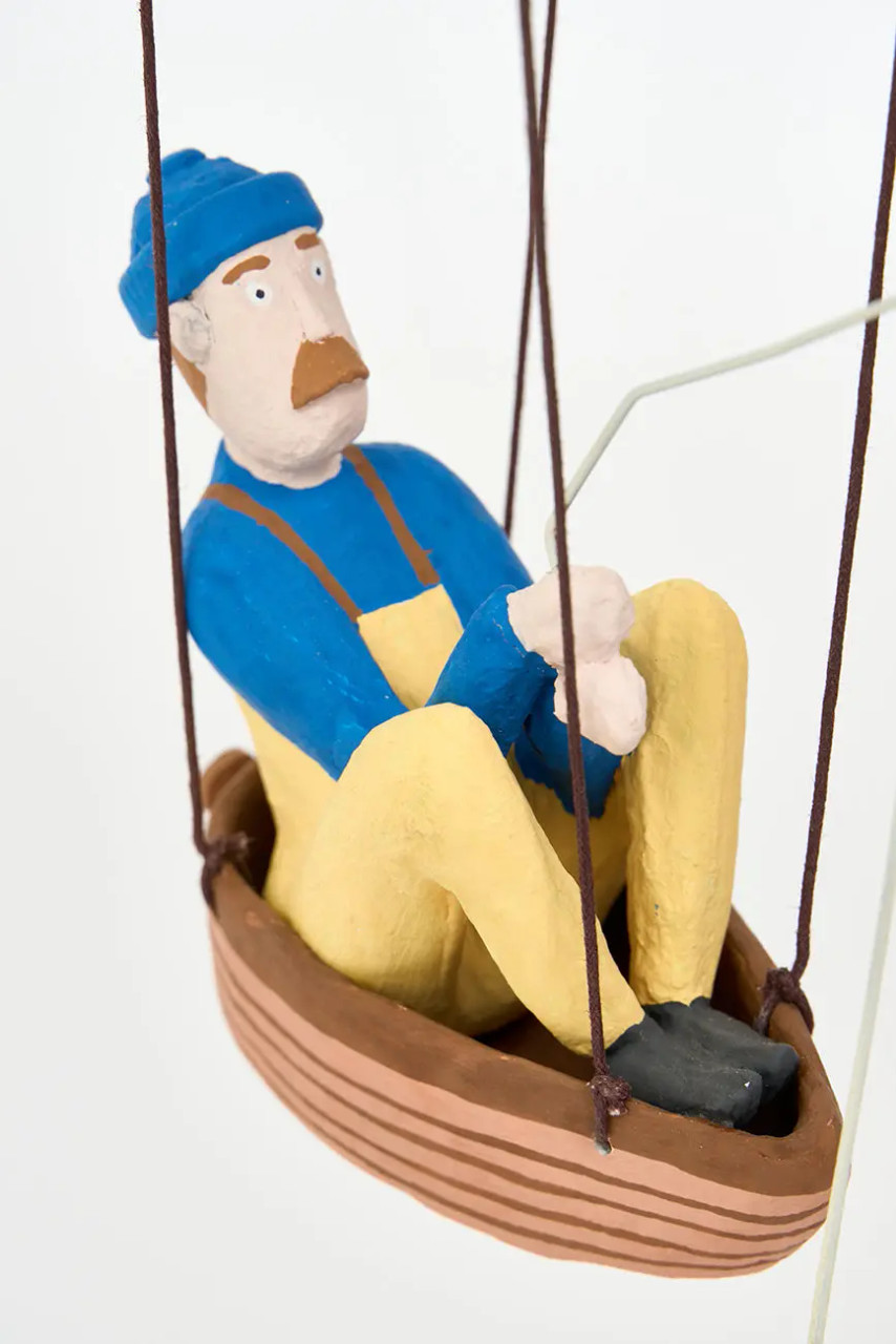 Fisherman In Hot Air Balloon - Paper Mache - 15.75"
