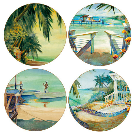 Visions of Paradise Round Sandstone Coasters, Beach House, Ocean ...