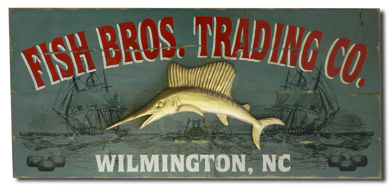 Personalized Vintage Plank Sign with Sailfish Relief