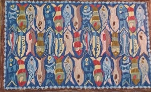 Swimming Fish Wool Hooked Rug