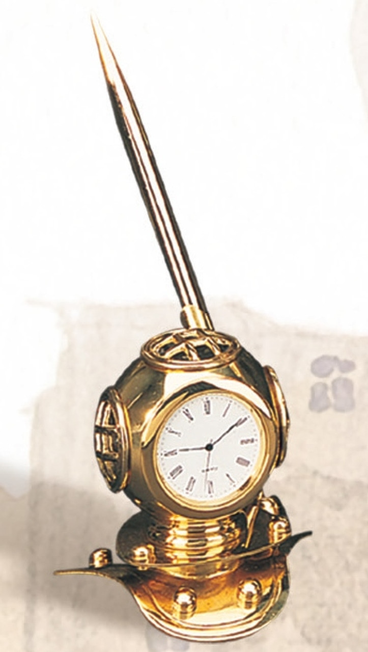Diving Helmet Clock Pen Holder with Laquer Coating - 3.5"