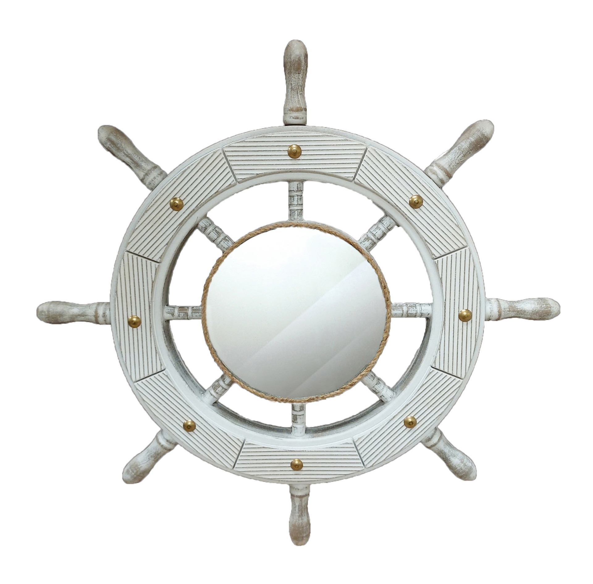 Wooden Ship Wheel Nautical Mirror - 17"