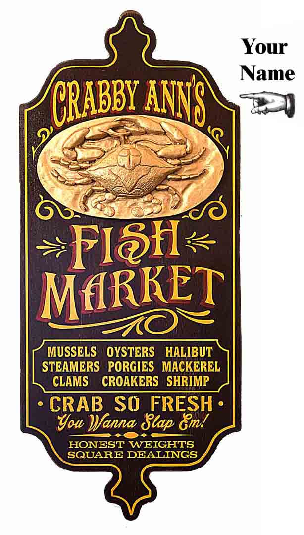 28" Personalized Fish Market Sign with Relief - Wall Decor
