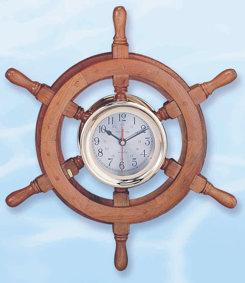 Nautical Ship Wheel with Captain's Clock