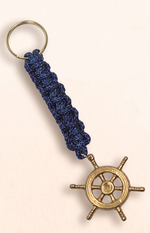 Brass and Navy Lanyard with Ship Wheel Key Chain