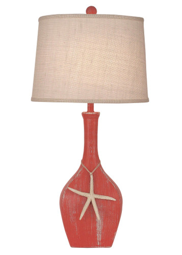 Weathered Oval Genie Pot with Large Starfish Accent - Coral