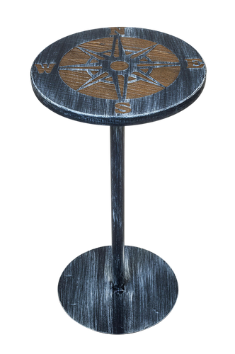 Round Drink Table with Etched Compass Top