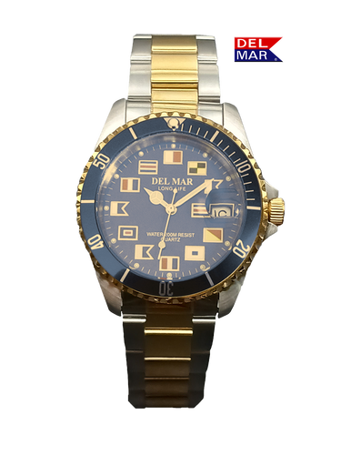 Men's Long Life Nautical Blue Face & Bezel Watch