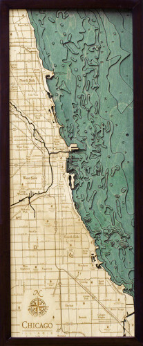 Chicago, Illinois - 3D Nautical Wood Chart