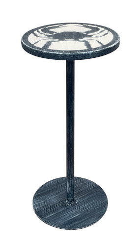 Navy Round Wood Top Drink Table with Crab Accent