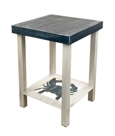 Navy Square End Table with Crab Accent