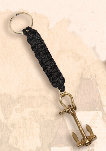 Brass and Black Lanyard with Anchor Key Chain