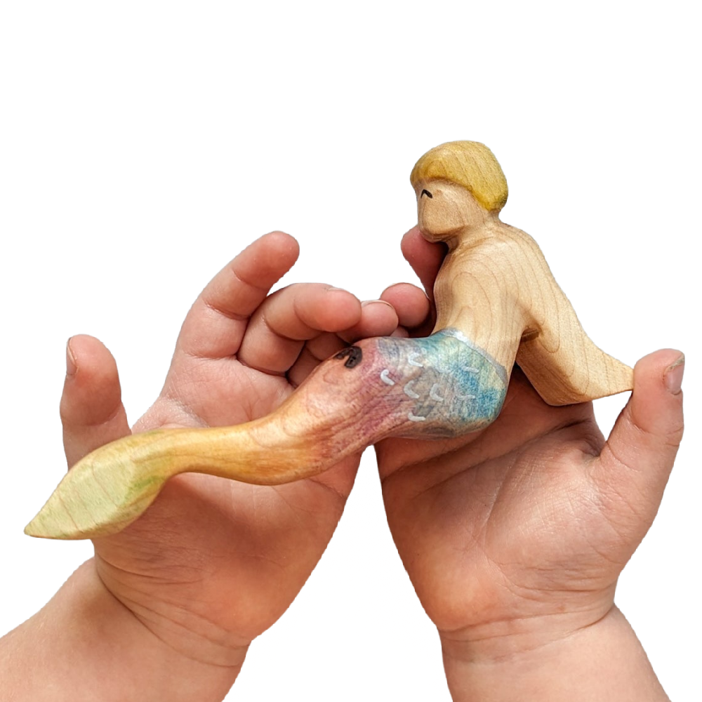 NOM Handcrafted Merman Light Skin | MiniZoo Wooden Mythical Toys