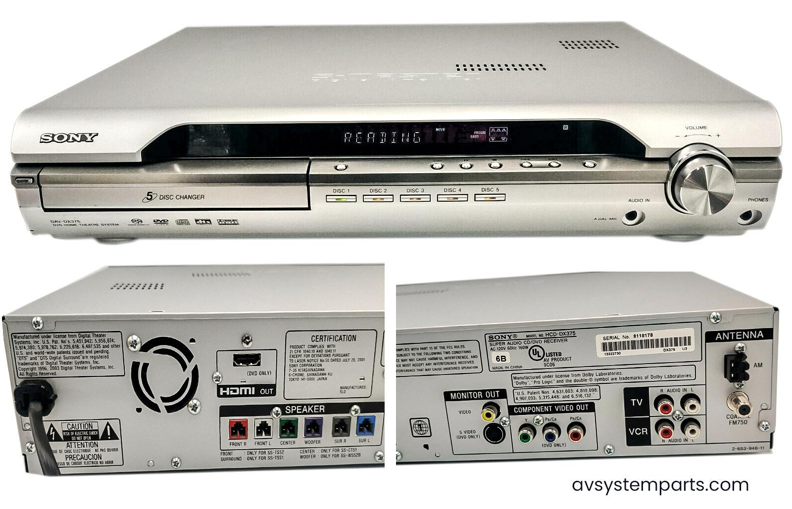 Sony DAV HCD-HDX375 5.1Ch 1000w 5Disk Changer Theater System Receiver