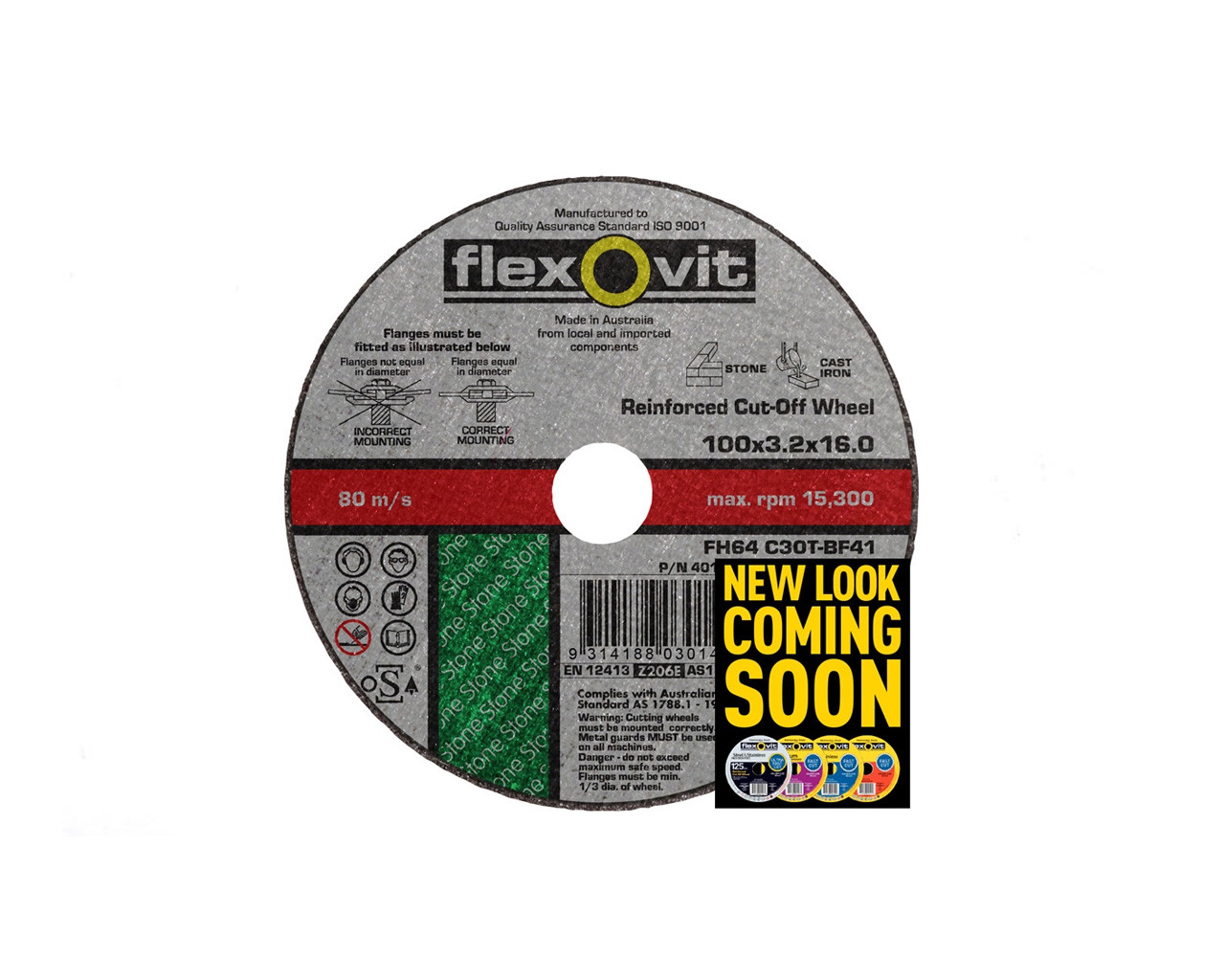 Flexovit 4010216 Stone Cut Off Wheel 100 x 16 x 3.2mm