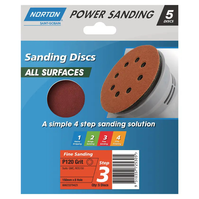 Norton 66623378423 Sanding Discs Velcro P120 150mm 5pcs - Audel Tools ...