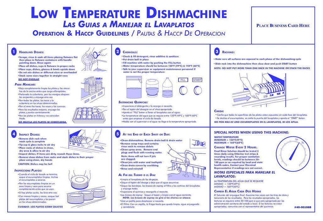 Low Temp Dishwasher Operation Poster - Dishmachine Tubing & Parts