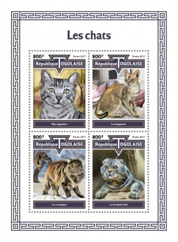 Togo - 2017 Cat Breeds on Stamps - 4 Stamp Sheet - TG17610a ...