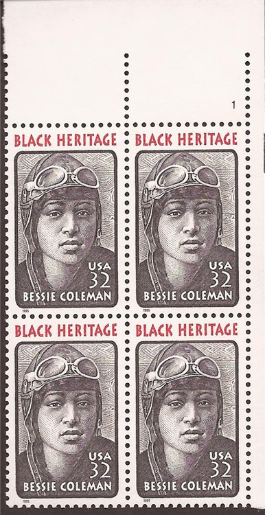 US Stamp 1995 Bessie Coleman - Plate Block of 4 Stamps