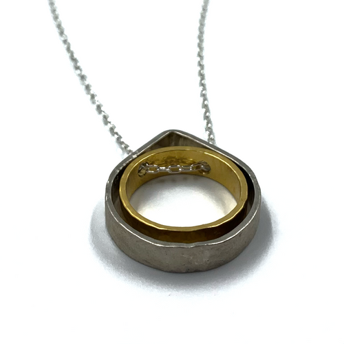 Circle Of Circle Teardrop With Ring Silver and Gold Necklace - Shaya NYC