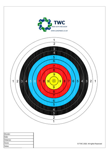 TWC Portrait Target with colour & Scoring Box