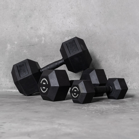 Solid Strength 42.5kg Rubber Coated Hex Dumbbell (x1) - SOLID STRENGTH ...