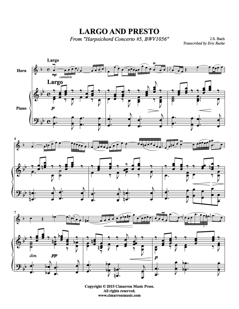 Bach, J.S. - Largo and Presto from "Harpsichord Concerto #5, BWV1056 ...
