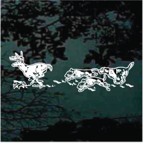Deer Hunting Decals - Three Dogs Chasing Buck - DecalJunky