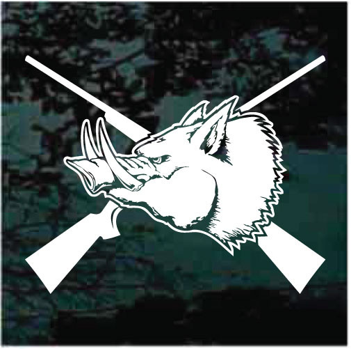 Wild Boar Head With Crossed Rifles Hog Hunting Decals | Decal Junky