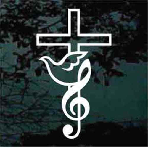 Treble Clef Cross With Dove Decals Stickers for Cars Trucks Windows