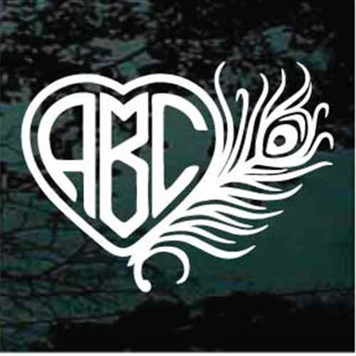 Peacock Feather Heart Monogram Car Window Decals | Decal Junky