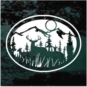 Deer Mountain Scene Oval Car Decals & Window Stickers | Decal Junky
