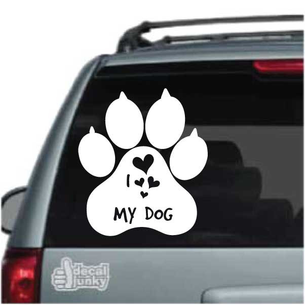 I Love My Dog Paw Print Decals & Car Window Stickers | Decal Junky