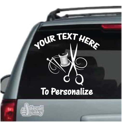 Needle Thread & Scissors Sewing Notions Car Window Decals | Decal Junky