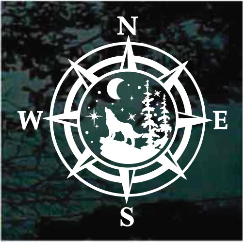Night Wolf Navigation Compass Decals Stickers for Cars Trucks Windows