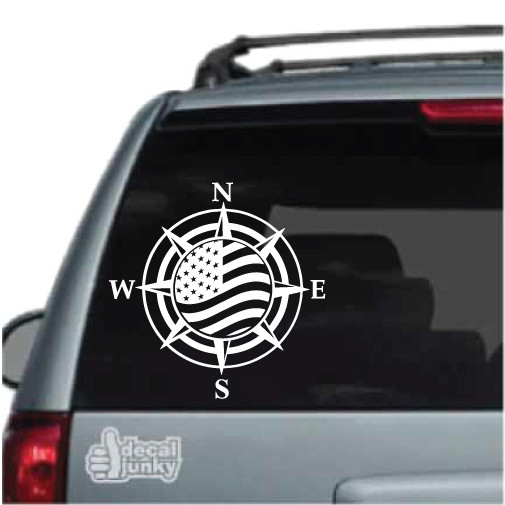 Waving American Flag Navigation Compass Decals & Stickers for Cars ...