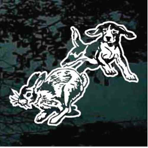 Beagle Chasing Rabbit Car Decals & Window Stickers | Decal Junky