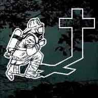 Firefighter Praying At The Cross Decals & Window Stickers | Decal Junky