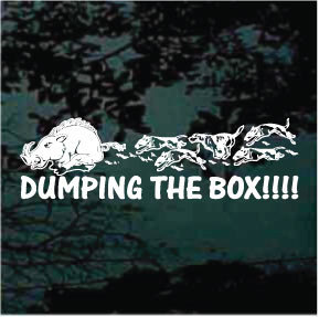 Dogs Chasing Hog Dumping The Box Decals Stickers - Decal Junky