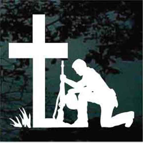 Christian Soldier Kneeling At The Cross Decals | Decal Junky