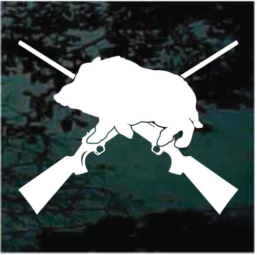 Wild Boar With Rifles Crossed Hog Hunting Decals & Stickers | Decal Junky
